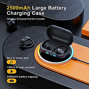 Wireless Earbuds Bluetooth Headphones 130Hrs Playtime with 2500mAh Wireless Charging Case LED Diaplay Hi-Fi Waterproof Over Ear Earphones for Sports Running Workout Gaming