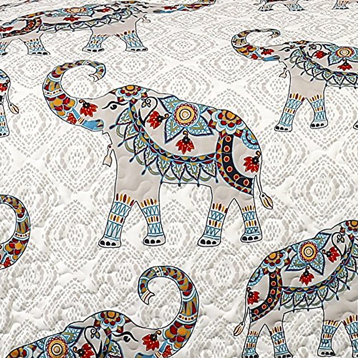 Lush Decor Hati Elephant Throw | Fuzzy Reversible Bohemian Sherpa Blanket - 60” x 50”, Navy and Turquoise