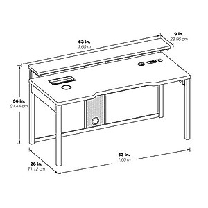 OSP HOME FURNISHINGS Furniture Adaptor 63 Inch Gaming Desk with RGB LED Lights and Smart Power Hub, Matte Black.