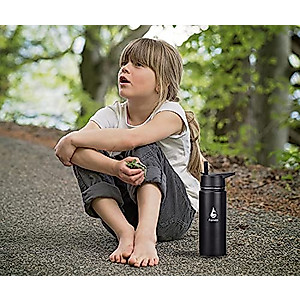 Farsea Insulated Water Bottle with Straw Lid & Spout Lid & Paracord Handle, Stainless Steel Water Bottle Wide Mouth, Double Wall Sweat-Proof BPA-Free, 18 oz, Black