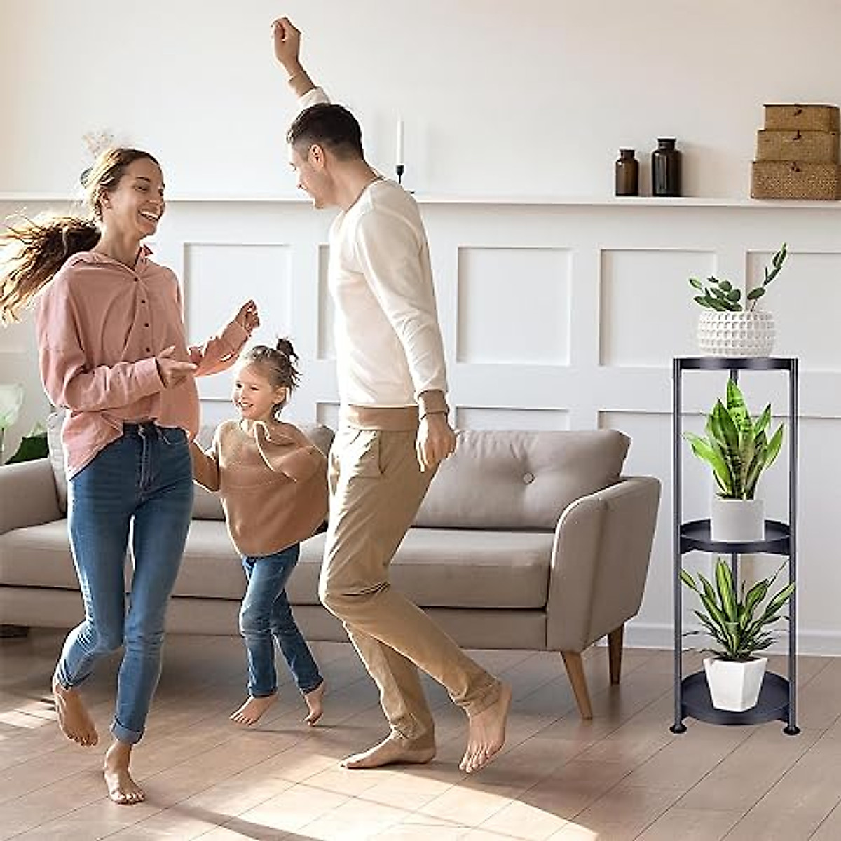 3 Tier Plant Stand Indoor Outdoor 34'' Extra-Tall Metal Plant Stands for Potted Plants Multiple Tiered Plant Shelf Vertical Black Iron Planter Rack Large Flower Pot Holder Table for Patio Corner