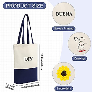 16 Pack Canvas Tote Bags Cotton Grocery Totes Navy Blue and Natural Large Shopping Totes Bags Reusable Canvas Bags Bulk with Handle for Women Men Kitchen DIY Multipurpose Totes Set