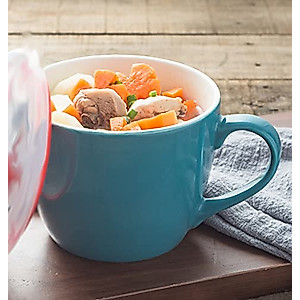 MECOWON 30 OZ Porcelain Coffee Mugs, Set of 2 Large Mugs for Soup, Cereal and Salad (blue)