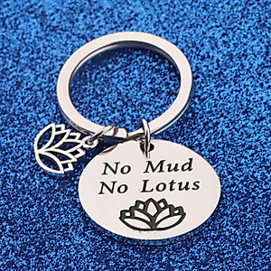 BEKECH Inspirational Yoga Keychain No Mud No Lotus Keychain Lotus Flower Yoga Jewelry Yogi Gift Yoga Lover Gift (silver)