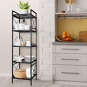 YOHKOH 5 Tier Metal Storage Rack Closet Shelves,Standing Storage Shelf Units for Laundry Bathroom Kitchen Pantry Closet(Black,17.0L x 12.9W x 53.3H)