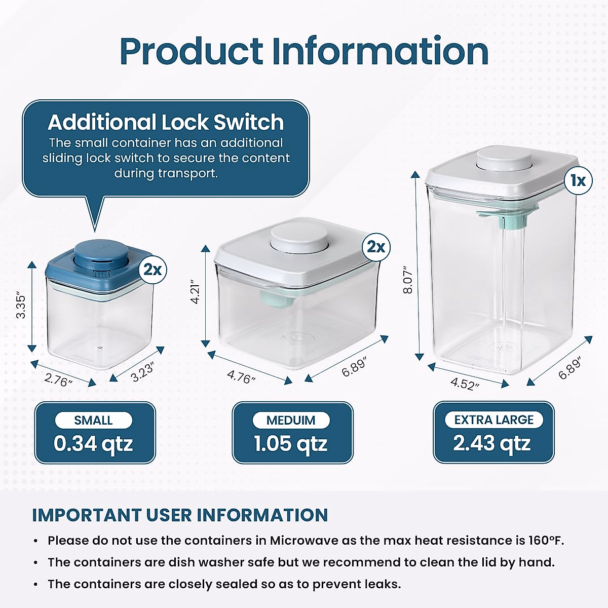 baiqiusi Airtight Food Storage Pop Containers 5Pcs Set - Leakproof, 100% Food Grade Silicone, BPA Free with 2.43qt*1, 1.05qt*2, 0.34qt*2, Plus Holder, Scoop, Scraper (5 Pcs Set, 5.21 Quarts)