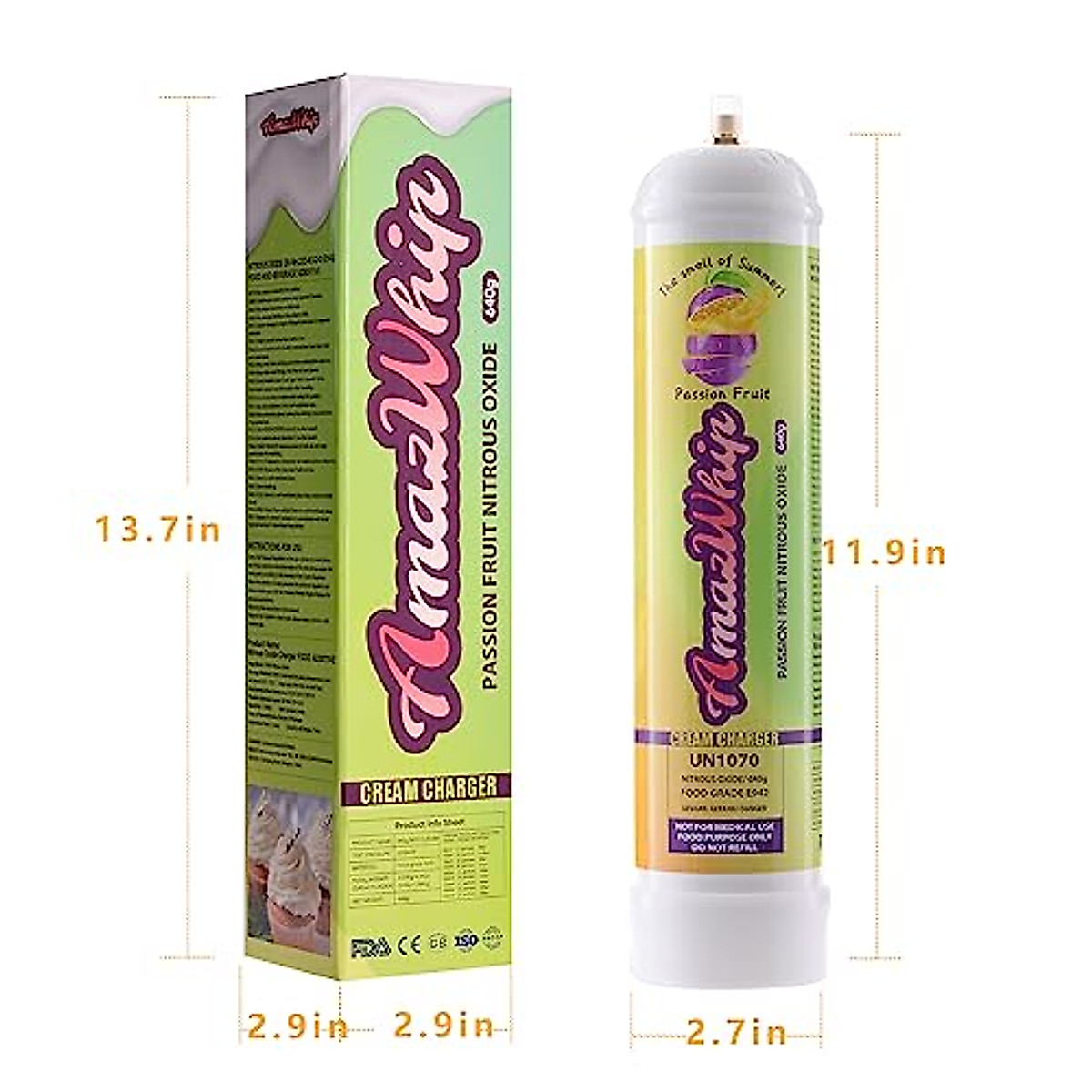 AmazWhip 0.95L 640 Gram Passion Fruit Flavor Whipped Cream Charger Cartridge Tank for Cream Charger Dispenser (1 cylinder)