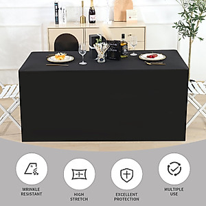 Fixwal Table Covers, 2 Pack, Black Table Covers for 4 Foot Tables, 48 x 24 Inch Fitted Tablecloth, 4FT Table Cover Fitted