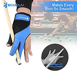 Lion helper Billiard Pool Gloves for Left Hand 3 Finger, Splicing Process, Snooker Cue Sport Glove Popular Sizes for Men & Women (Blue, M)