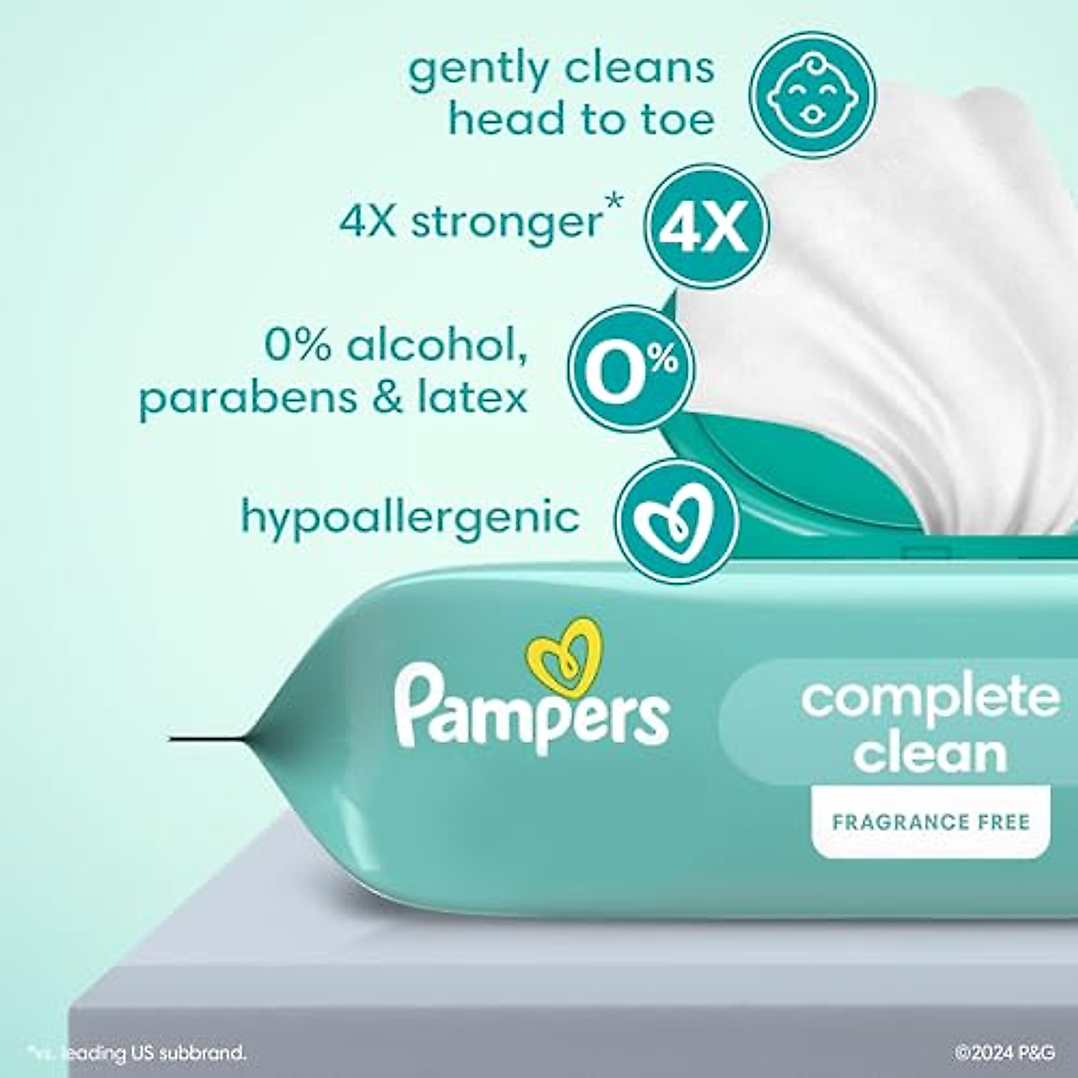 Baby Wipes, Pampers Baby Diaper Wipes, Complete Clean Unscented, 3X Pop-Top Pack, 216 Count