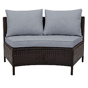 OPTOUGH 5-Piece All Weather Brown PE Rattan Wicker Half-Moon Sofa Set Outdoor Patio Sectional Furniture with Tempered Glass Table, Gray