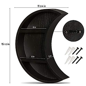 RUSTIX Rustic Black Crescent Moon Shelf - Wall Mounted Hanging Floating Shelves for Essential Oil Display or Crystal Holder - Moon Phase Hippie Celestial Boho Nursery Decor - Gothic Witchy Room Decor