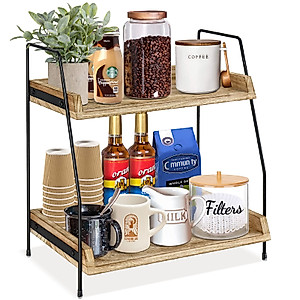 Coffee Bar Accessories and Organizer Countertop, Coffee Station Organizer 2 Tier Kitchen Counter Shelf Organizer,Coffee Condiment Storage,Cup Lid Holder Countertop Shelf for Bathroom,Kitchen,Coffe Bar