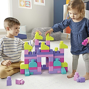 MEGA BLOKS First Builders Big Building Bag + ABC Musical Train, Building Set Bundle, Pink Bag, 130 Pieces