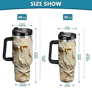 FRCSDIY Beach Shells Insulated Tumbler with Handle and Straw Lid,30oz Leakproof Stainless Steel Cup BPA-Free Water Bottle