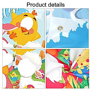 HOWAF Easter Banner Decorations Easter Bunny Photo Door Banner Large Fabric Happy Easter Backdrop Photo Prop Funny Eggs Bunny Face in Hole Game for Easter Party Supplies, 59×39 inche