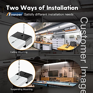 BBOUNDER 1 Pack Linkable LED Shop Light with Reflector, 4400 LM, 6500K Cool Daylight, 4 FT, 48 Inch Integrated Fixture for Garage, 40W Equivalent 250W, Surface & Suspension Mount, Black