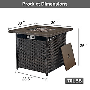 HUMMUH 30" Square Propane Fire Pit Table, 50,000 BTU Outdoor Gas Fire Pit with Lid and Lava Rock 2-in-1 Steel Fire Table for Porch Backyard Deck Balcony - Brown