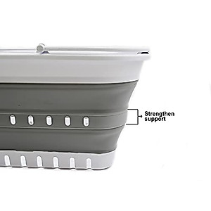 SAMMART 30L (8 Gallon) Collapsible Tub with Handle - Portable Outdoor Picnic Basket/Crater - Foldable Shopping Bag - Space Saving Storage Container (White/Grey, 1)
