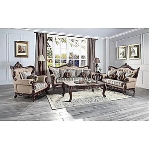 Acme Furniture Upholstery Loveseat with Arched Backrest, Light Brown and Cherry