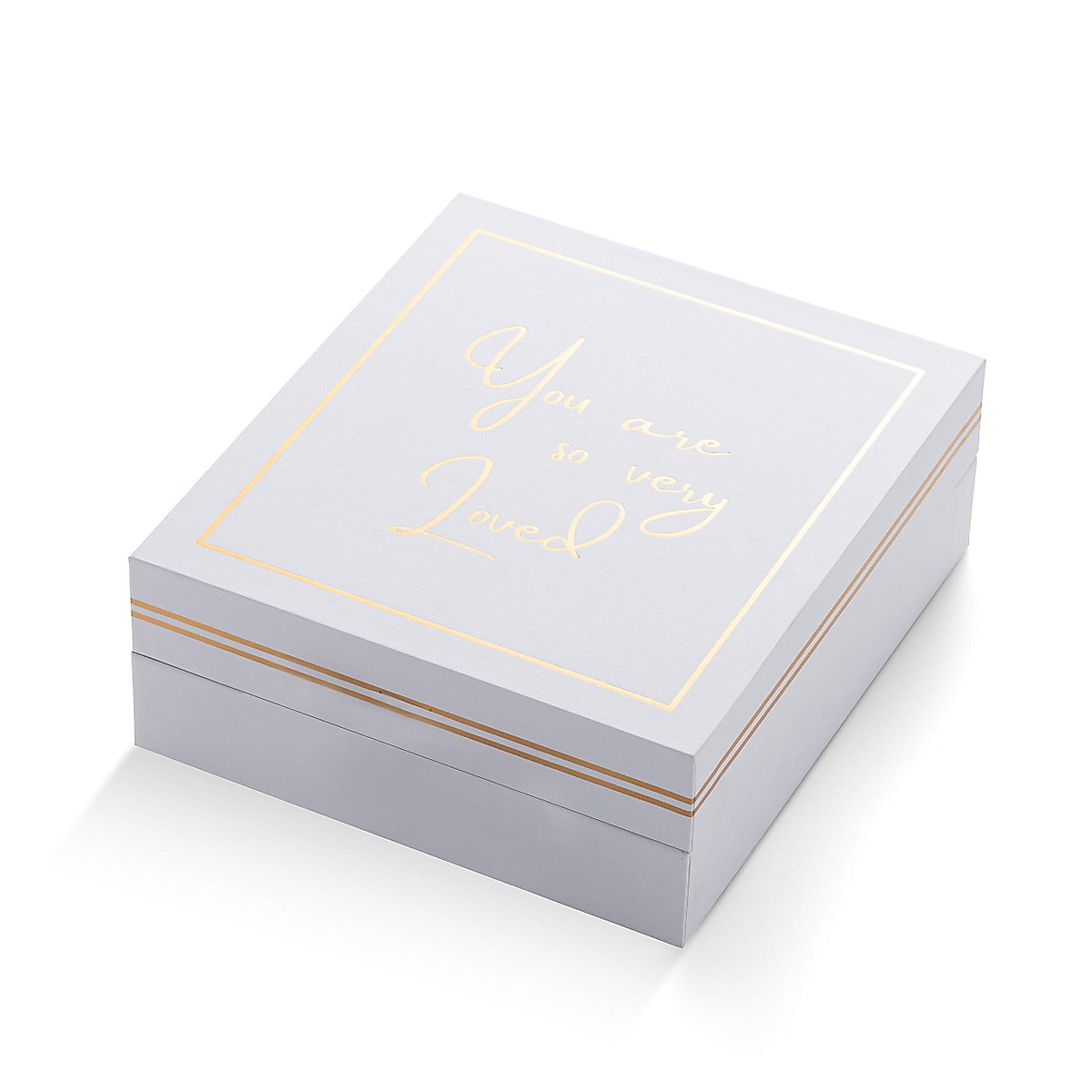 Halo Remembrance Necklace | White Linen and Gold Foil Premium Extra Large Keepsake Box | Miscarriage Gift, Infant Loss, Memory Item, Memorial Gift