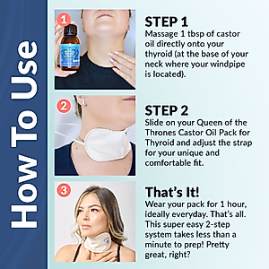 QUEEN OF THE THRONES Castor Oil Pack for Neck Less Mess, Reusable, Organic Cotton Flannel, Naturopathic Doctor Designed (Castor Oil Included)