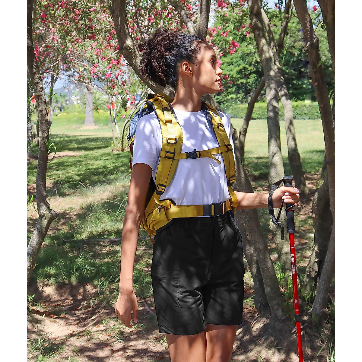 Viodia Women's 6" Hiking Golf Shorts with Zipper Pockets Quick Dry Stretch Cargo Shorts for Women Casual Summer Black