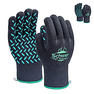 Schwer 2 Pairs BBQ Gloves, 932°F Heat Resistant Grilling Gloves Silicone Non-Slip Oven Mitts, Kitchen Gloves for BBQ, Grilling, Cooking, Baking （Black）