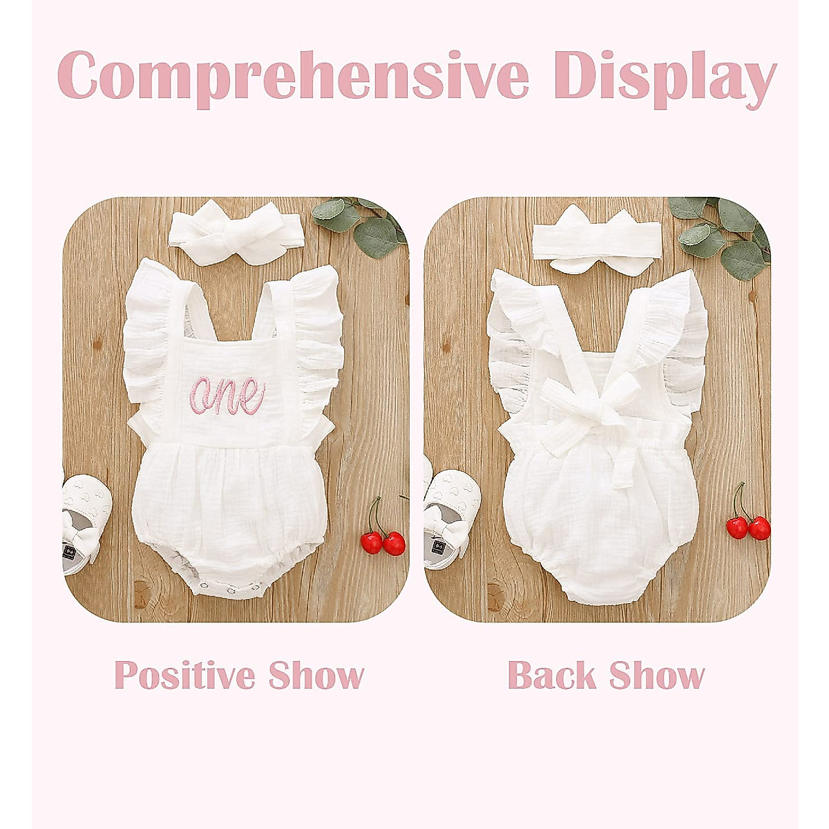 Aslaylme 1st Birthday Girl Outfit Baby Girls One Year Old Birthday Bodysuit (White,12-18 Months)