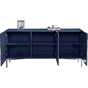 Meridian Furniture Collette Collection Modern | Contemporary Sideboard Buffet, Rich Chrome Stainless Steel Base, Navy Laquer Finish, 64" W x 18" D x 31" H, Cabinet