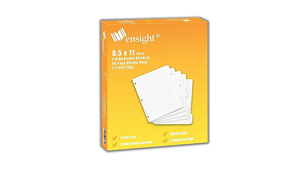 Ensight 100 Bulk 3 Ring Page Dividers | 1/5 Cut Tabs