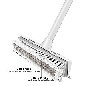 BOOMJOY Floor Scrub Brush with Long Handle -50" Stiff Brush, 2 in 1 Scrape and Brush,Tub and Tile Brush for Cleaning Bathroom, Patio, Kitchen, Wall and Deck