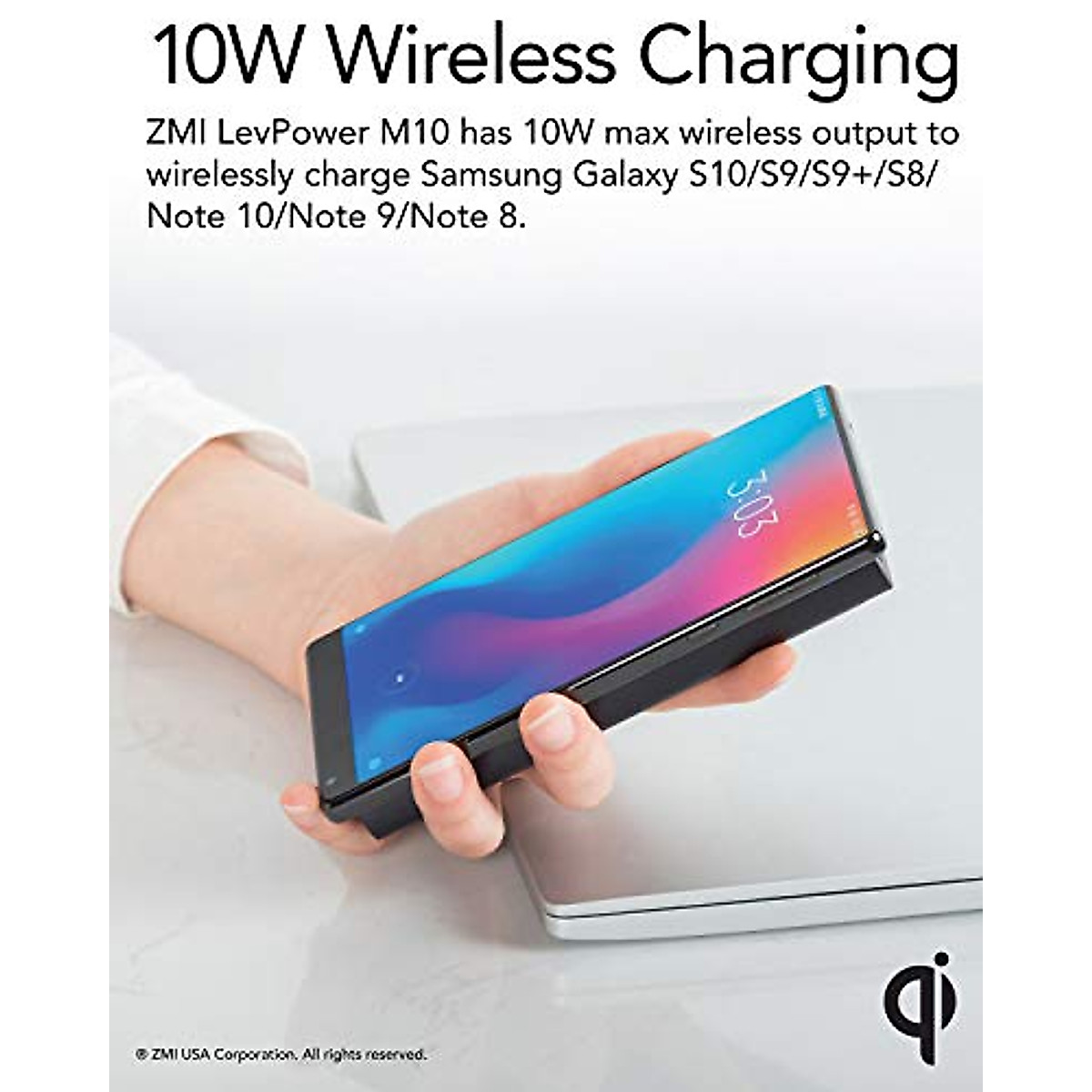 ZMI LevPower M10 MFi & Qi Certified USB PD Portable Charger with USB-C & Lightning Ports, Wireless Power Bank Compatible with iPhone 14/13/12/11/Pro/Max/X/XS/XS Max/8/8 Plus & iPad