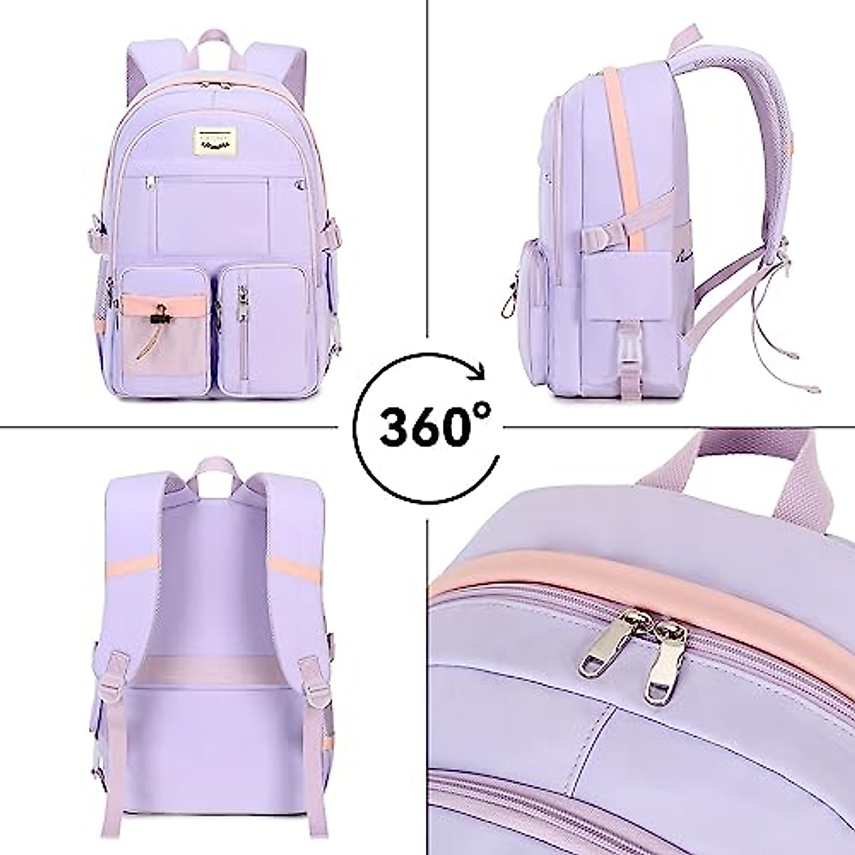 VIRTUREVI Girls Backpack for School Backapck for Teen Girls Waterproof School Bag BookBag for Girls Purple