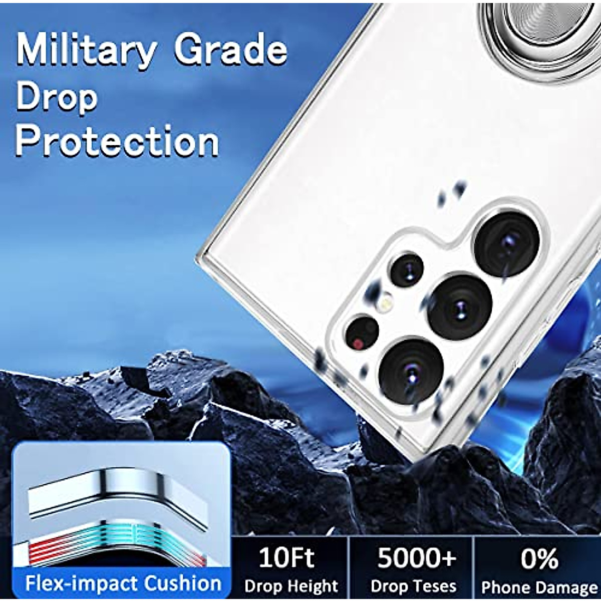 Guuboly Crystal Clear Samsung Galaxy S23 Ultra Case with Ring Holder Kickstand Not Yellowing Slim Thin Transparent Shockproof Protective Bumper Soft TPU Cover for Galaxy S23 Ultra Clear