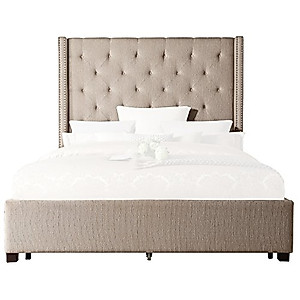 Homelegance 5877KBE-1CKDW Fairborn Fabric Upholstered Platform Storage Bed, Cal King, Beige