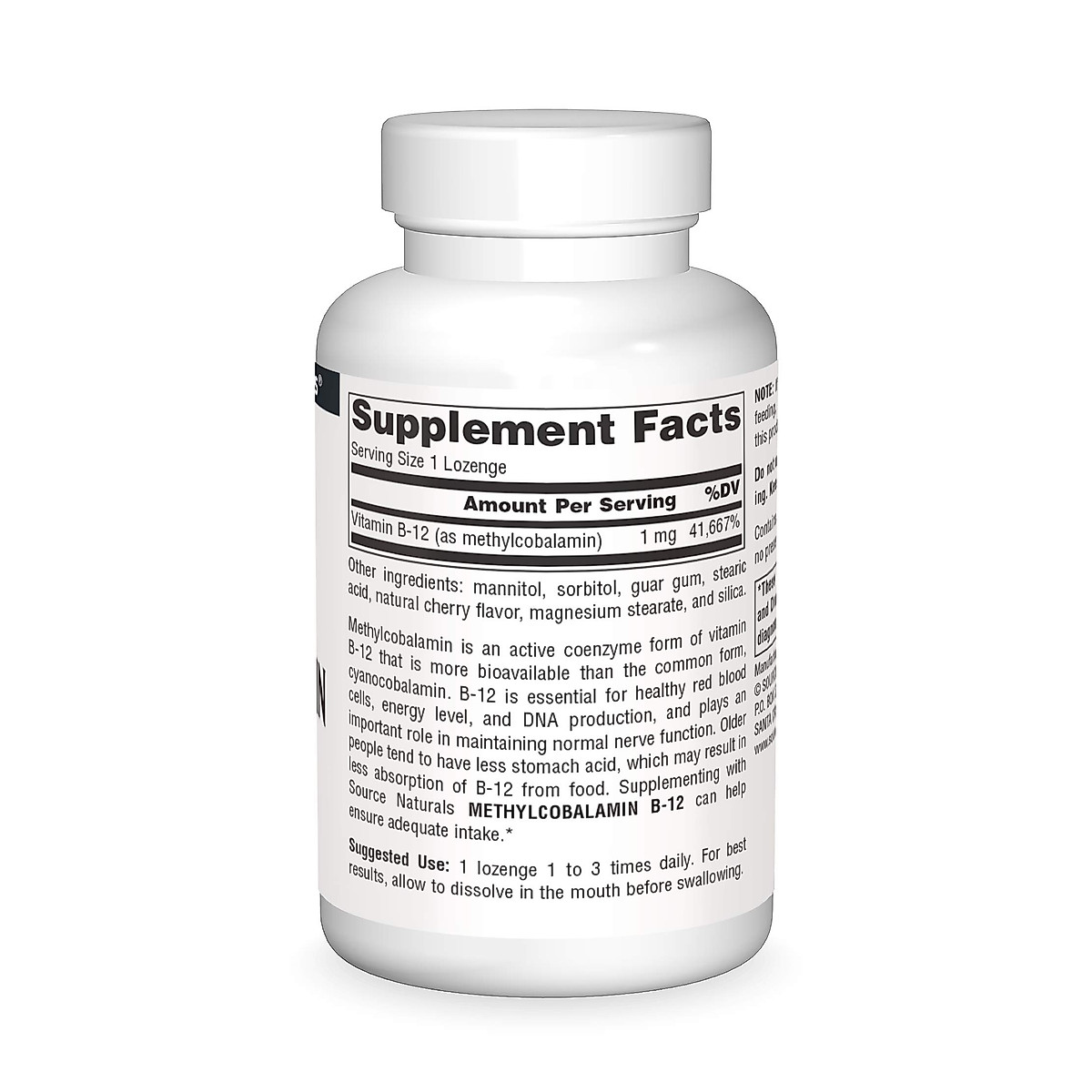 Source Naturals MethylCobalamin Vitmain B-12 Cherry-Flavored, 1 mg - 240 Lozenges