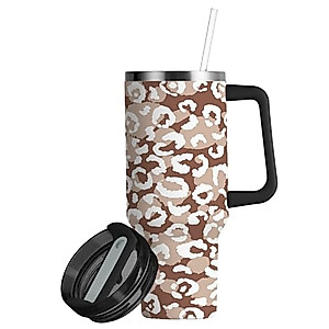 pnyoin White Abstract Modern Leopard Insulated Tumblers 30 oz Water Bottle Stainless Steel Tumbler Cups with Handle and Straw BPA-Free Travel Coffee Mug for Camping Office