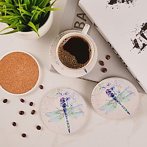Trinsi Absorbent Ceramic Stone Coasters, Dragonfly ,Set of 4 Stone Coasters