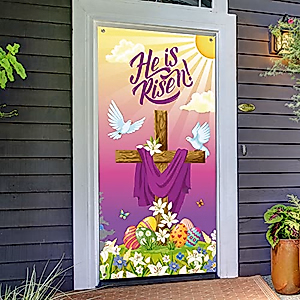Easter Door Cover He is Risen Easter Door Decoration Background Backdrop Hanging Banner for Home Garden Door Holiday House Easter Party 71 x 35 Inch (Hope)