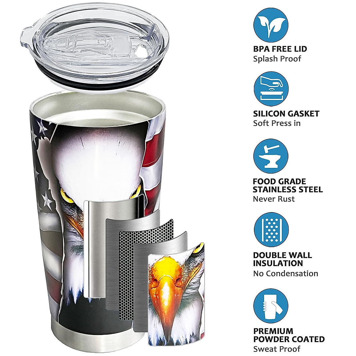 Gifts for Teachers Eagle Tumbler 20oz - Administrative Professional Day Gifts - 4th of July American Flag Tumbler - Eagles Cup Coffee Tumbler - Administrative Assistant Gifts Independence Day Cup