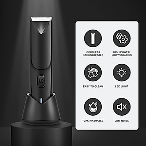 MOKEMAKE Men's Body Hair Trimmer - Electric Razor Shavers, Waterproof, IPX7, for Pubic Hair Trimming, with Charging Dock