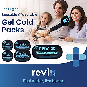 REVIX Ice Packs for Injuries Reusable, 5-Piece Set Hot and Cold Gel Ice Pack for Joints, Muscle, Post-Workout Recovery, Adjustable and Flexible Cooling Pads for Knees, Back, Arms and Neck