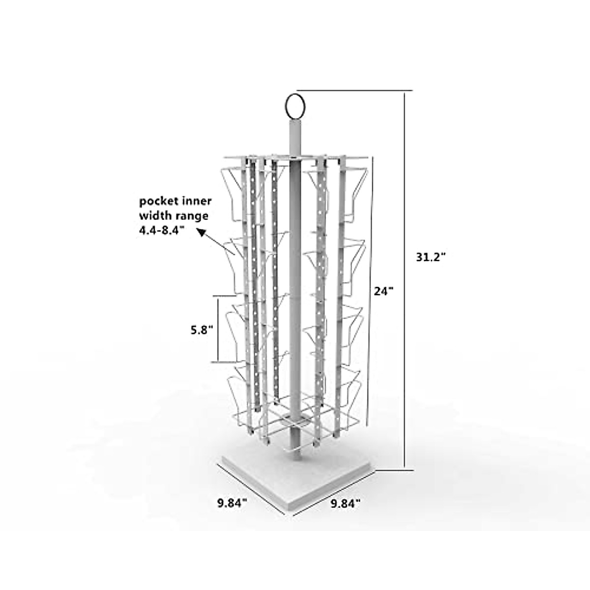 Up to 9.9" Wide 16 Adjustable Pockets Display Rack, Greeting Post Card Christmas Holiday Spinning Rack Stand. Pocket Size: 4.5-9.9" Wide X 5.8" Tall, 16 Pockets. 11602-L-DOUBLE-WHT-NPF-SL