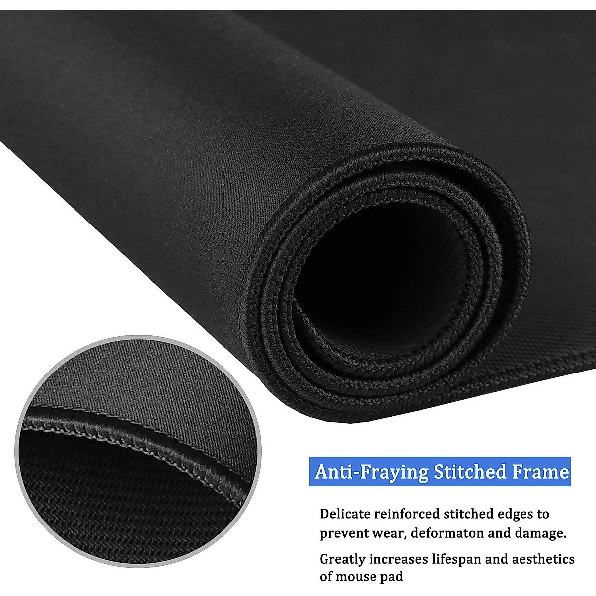 Mouse Pad, Large Gaming Mouse Pad with Double Stitched Edges, 14.9 x 11.7 inches Premium-Textured & Waterproof Mousepad, Nonslip Natural Rubber Base Mouse pad for Laptop,Computer, Office, Home, Black