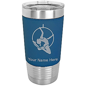 LaserGram 20oz Vacuum Insulated Tumbler Mug, Aerial Hoop, Personalized Engraving Included (Faux Leather, Blue)