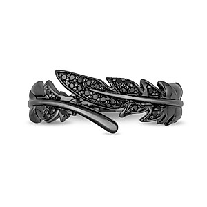 Jewelili Enchanted Disney Fine Jewelry Sterling Silver with Black Rhodium 1/10 Cttw Diamond Maleficent Ring