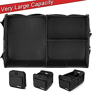 Homeve Trunk Organizer for Car, Car Storage, Reinforced Handles, Collapsible Multi-Compartment Car Organizers Foldable and Waterproof, 600D Oxford Polyester, Suitable for Any Car, SUV, Mini-Van, Black