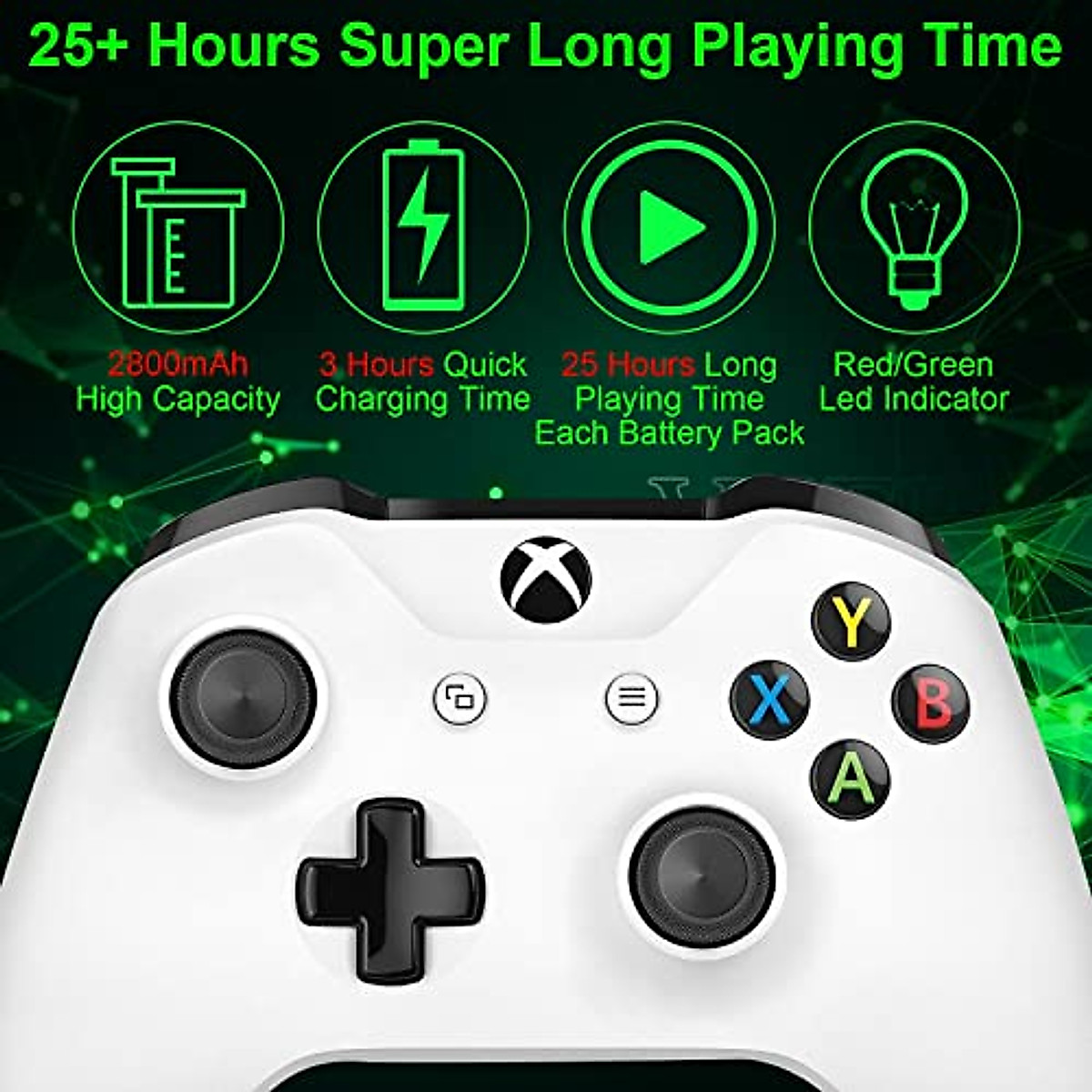 Rapthor 2X 2800mAh Replacement Xbox One Controller Battery Pack Rechargeable with Charger for Xbox One/Xbox One X/Xbox One S/Xbox One Elite/Xbox Series X/S Batteries Kit (2 Batteries+1 Charger)