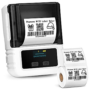 Phomemo M120 Label Maker, Barcode Label Printer, Mini Portable Wireless Bluetooth Thermal Label Printer for Retail, QR Code, Images & Small Business, Compatible with Android, iOS & PC, White